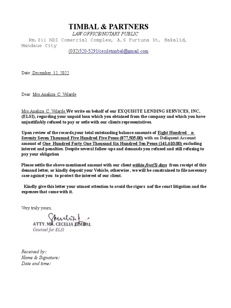 Demand Letter Chattel | PDF