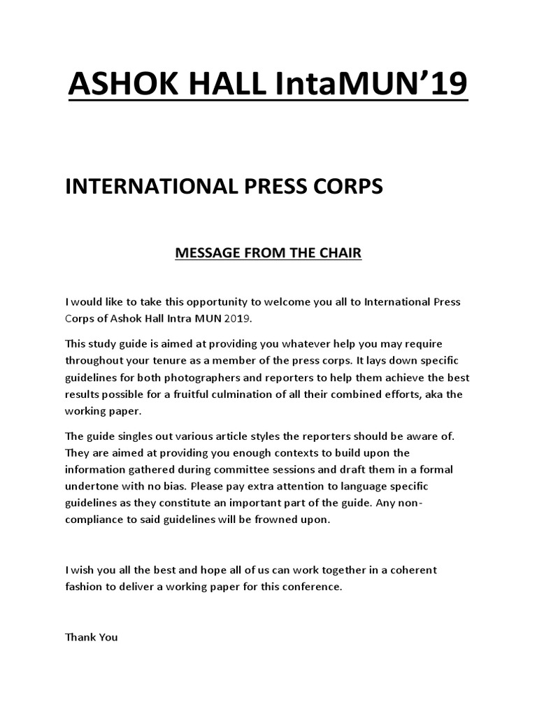 International Press Corps (Study Guide) | PDF | Human Communication