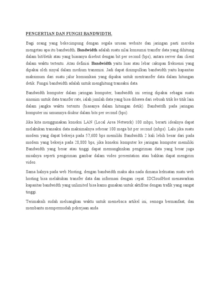 Pengertian Dan Fungsi Bandwidth | PDF