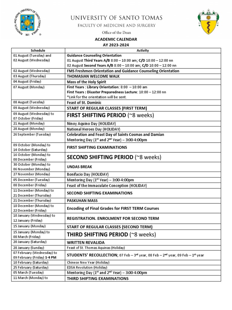 UST Academic Calendar 2023 2024 | PDF | Observances | Christian ...