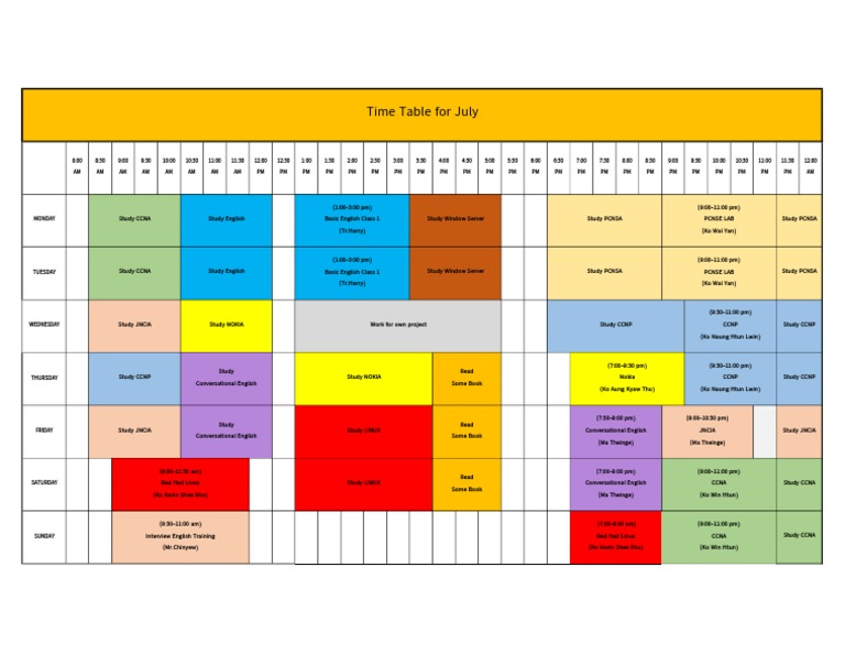 Time Table For July | PDF