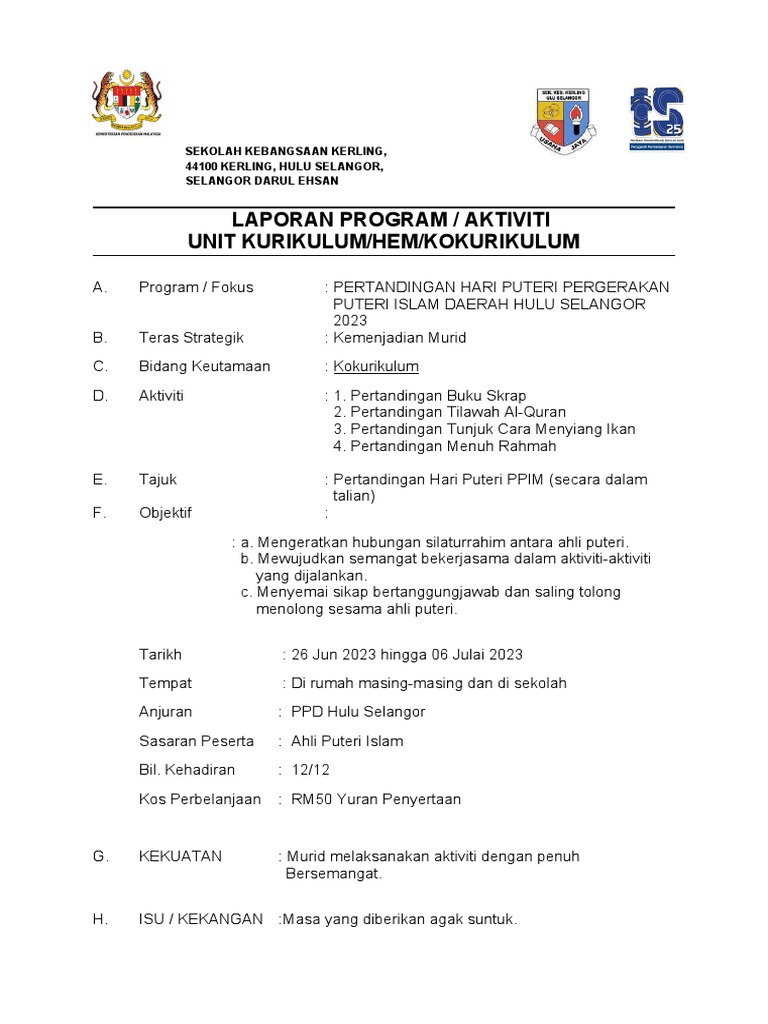 Laporan Dan Dokumentasi Program Pertandingan Hari Puteri Ppim 2023 | PDF Laporan Dan Dokumentasi Program Pertandingan Hari Puteri Ppim 2023 | PDF