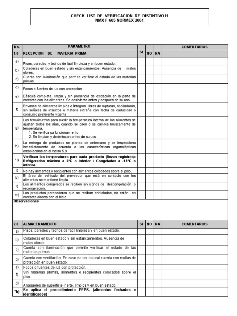 Check List de Verificacion de Distintivo H Nmx-F-605-Normex | PDF ...