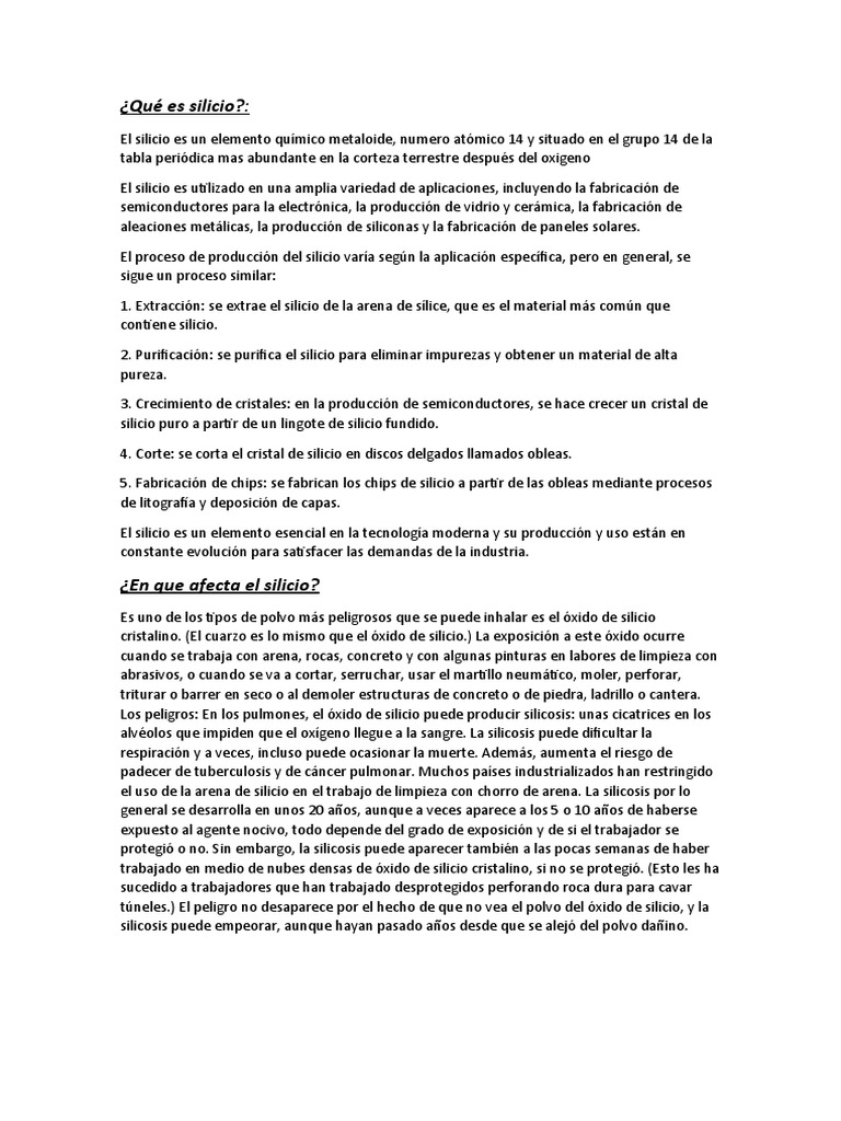 Usos y Riesgos del Silicio | PDF | Silicio | Química