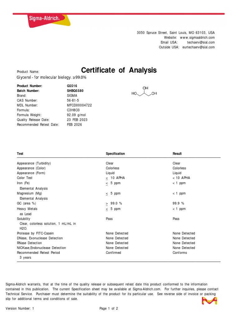 Glycerol Merck | PDF | Chemistry | Chemical Substances