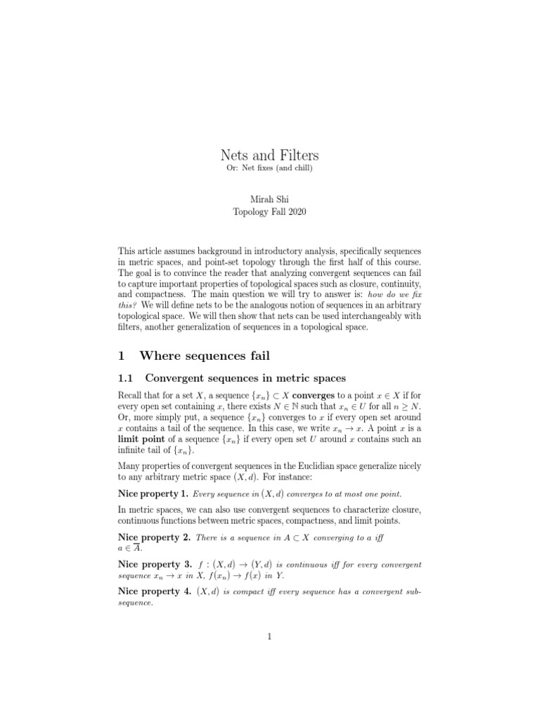 Nets and Filter | PDF | Sequence | Continuous Function