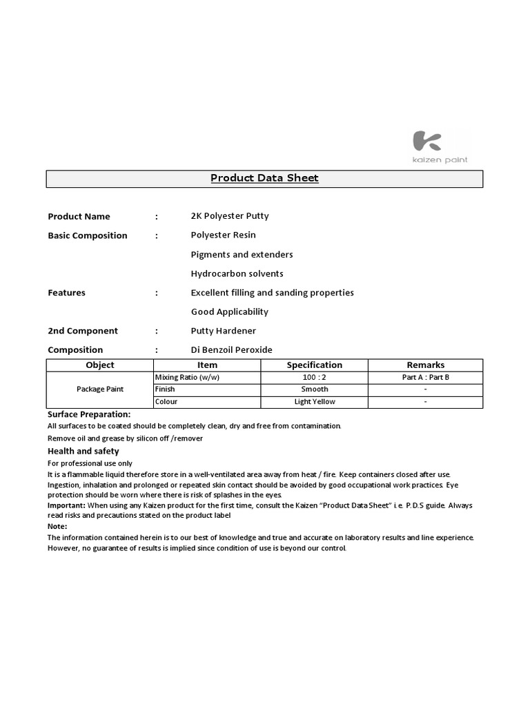 Polyester Putty PDS | PDF
