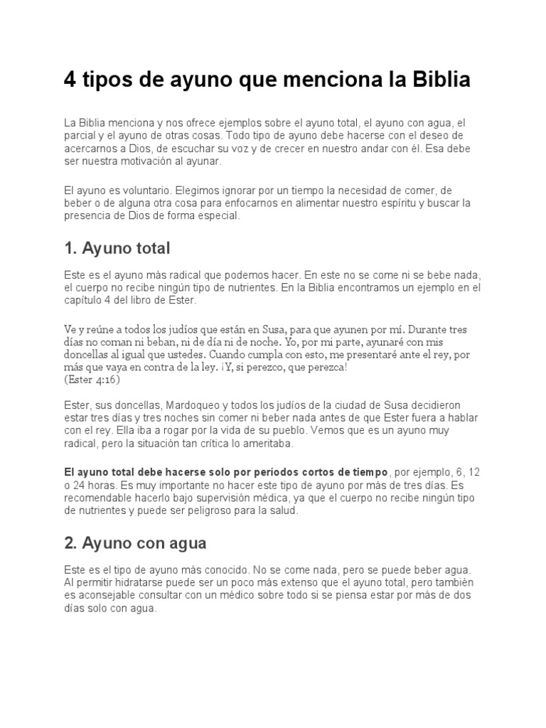 Tipos de Ayuno en la Biblia | PDF | Rápido | Esther