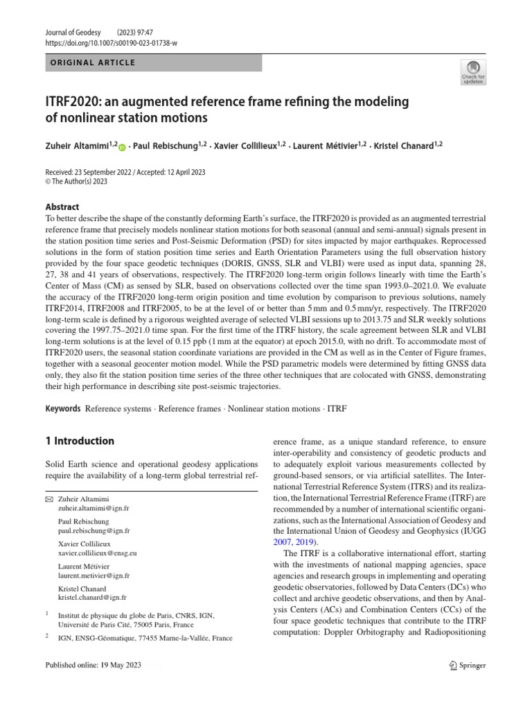 ITRF2020 An Augmented Reference Frame Refining The | PDF | Geodesy ...