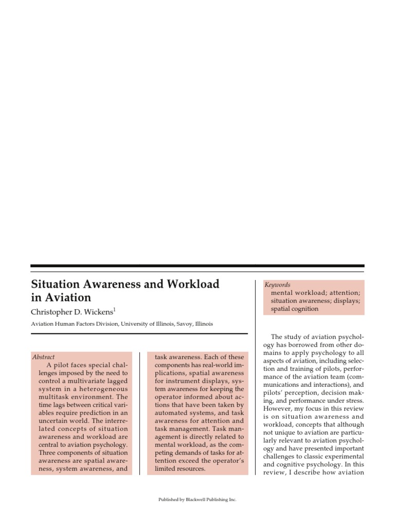 Situation Awareness and Workload in Aviation | PDF | Occupational ...