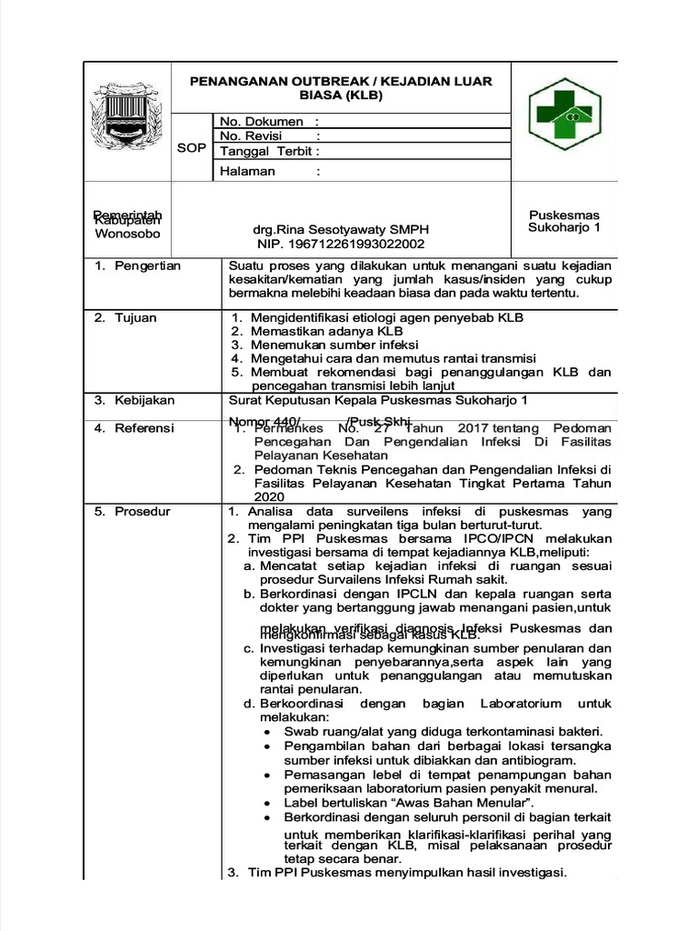 PDF 554 Sop Penanganan Outbreak Atau KLB - Compress | PDF