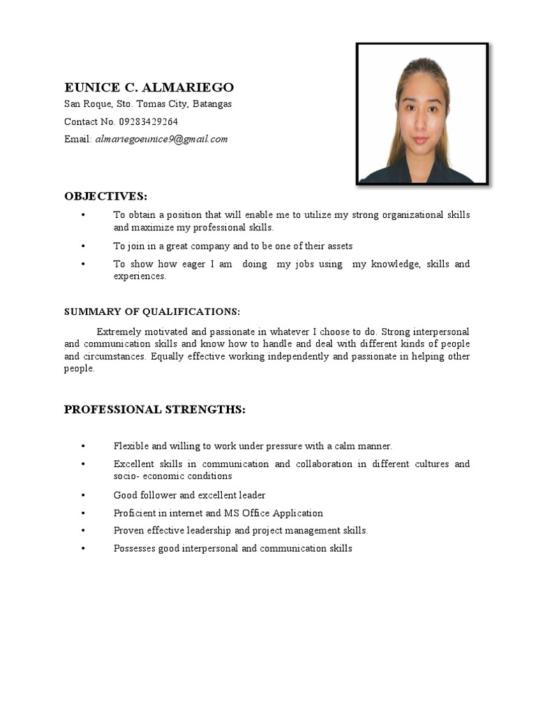 Eunice Resume | PDF | Communication | Cognition