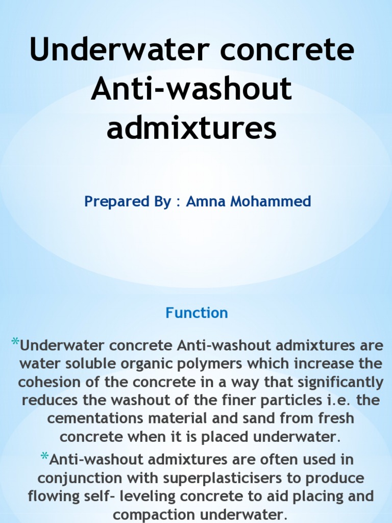 Underwater Concrete Anti-Washout Admixtures | PDF | Concrete | Materials Science