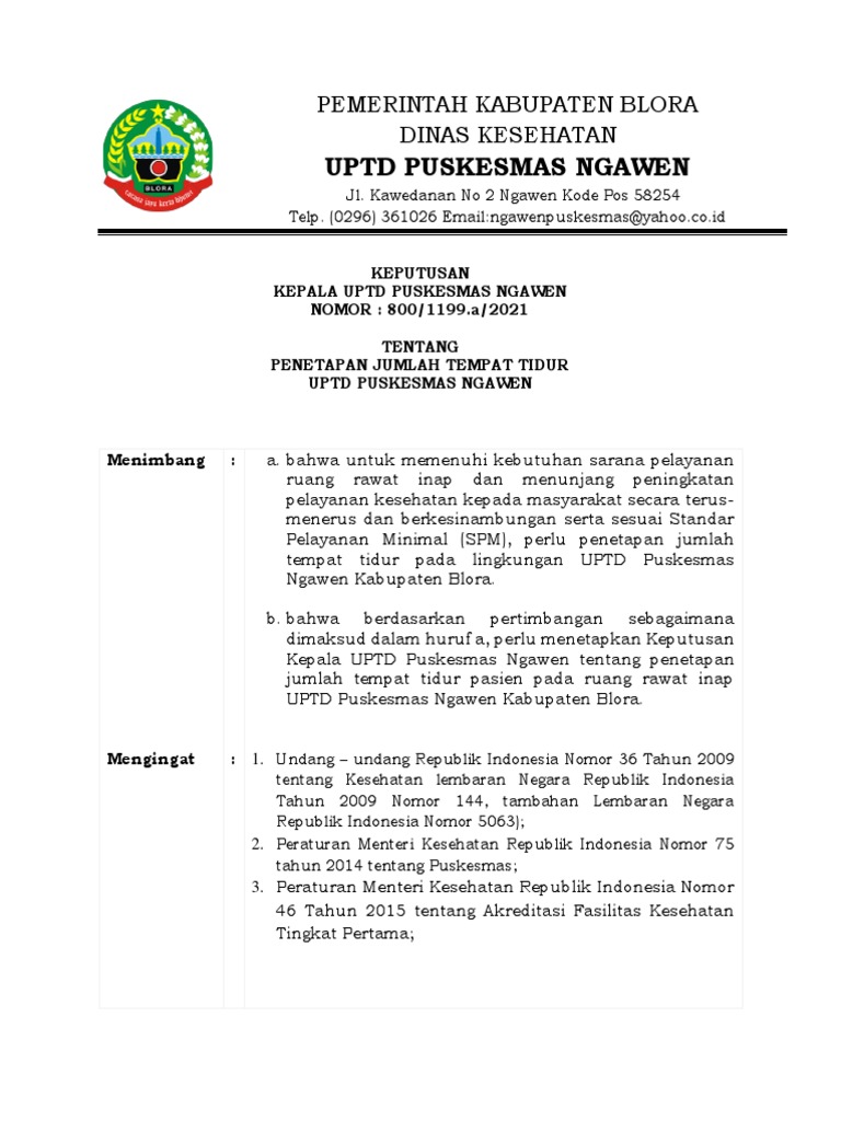 SK Tempat Tidur UPTD Puskesmas Ngawen | PDF