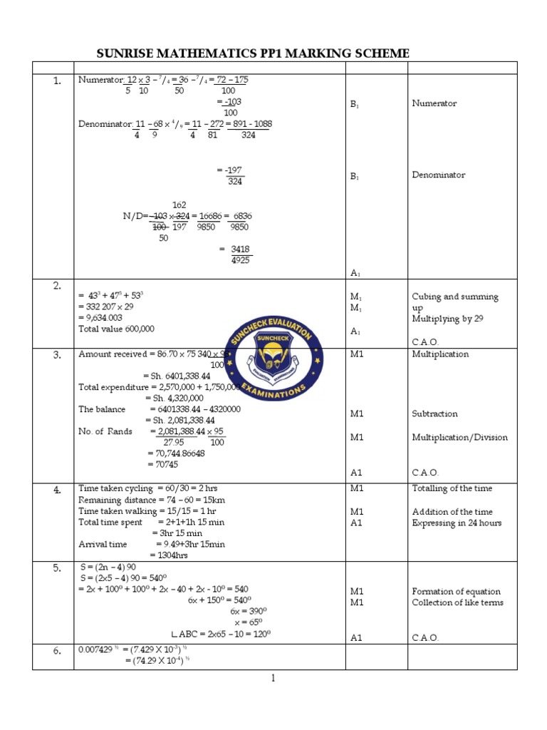 121 Mathematics PP1 MS | PDF | Odds | Multiplication