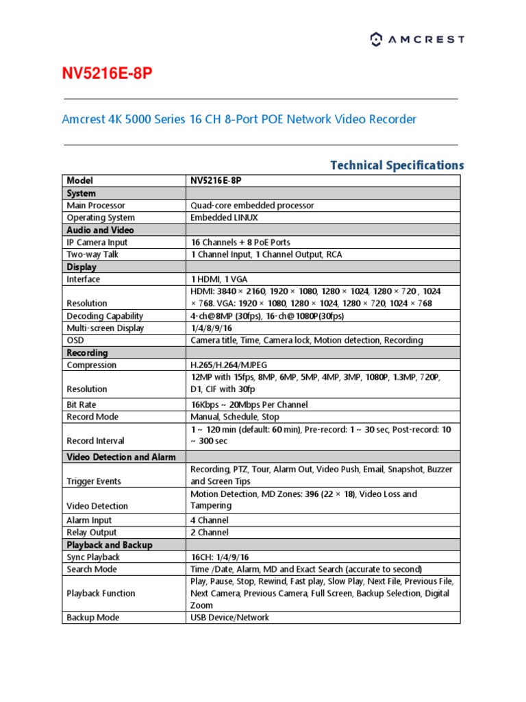 NV5216E-8P Technical Specifications | PDF | Port (Computer Networking ...