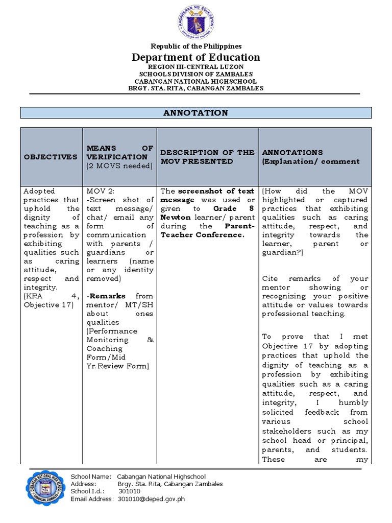 Annotation To KRA 4 Objective 17 - Dignity of Teaching | PDF | Teaching ...