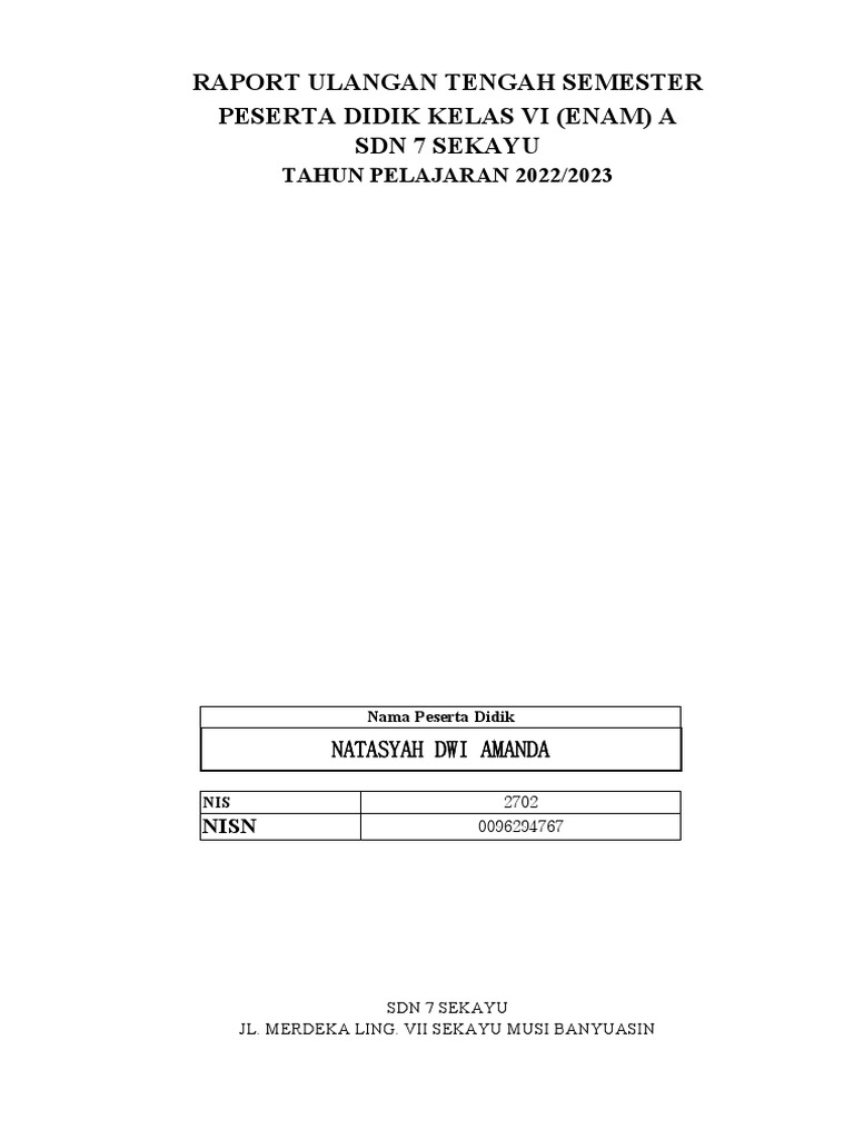 Raport UtS KI.3 K IKA 2022 2023 KLS 6 GANJIL BENAR | PDF