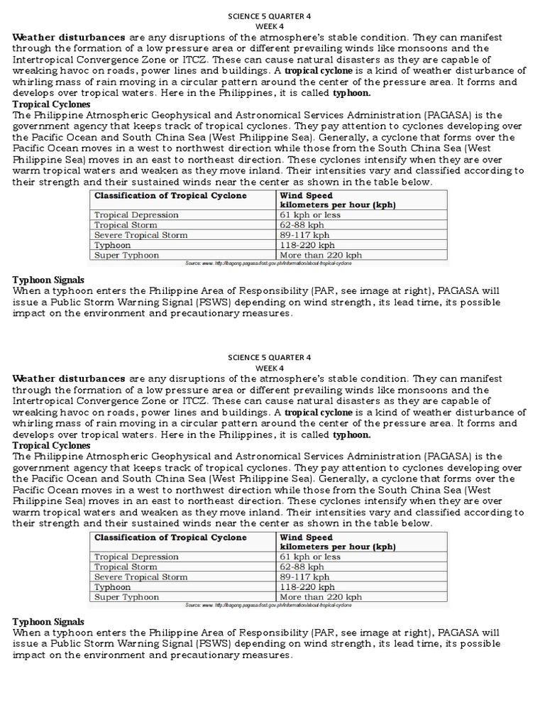 Science 5 Quarter 4 Week 4 | PDF | Tropical Cyclones | Natural Hazards
