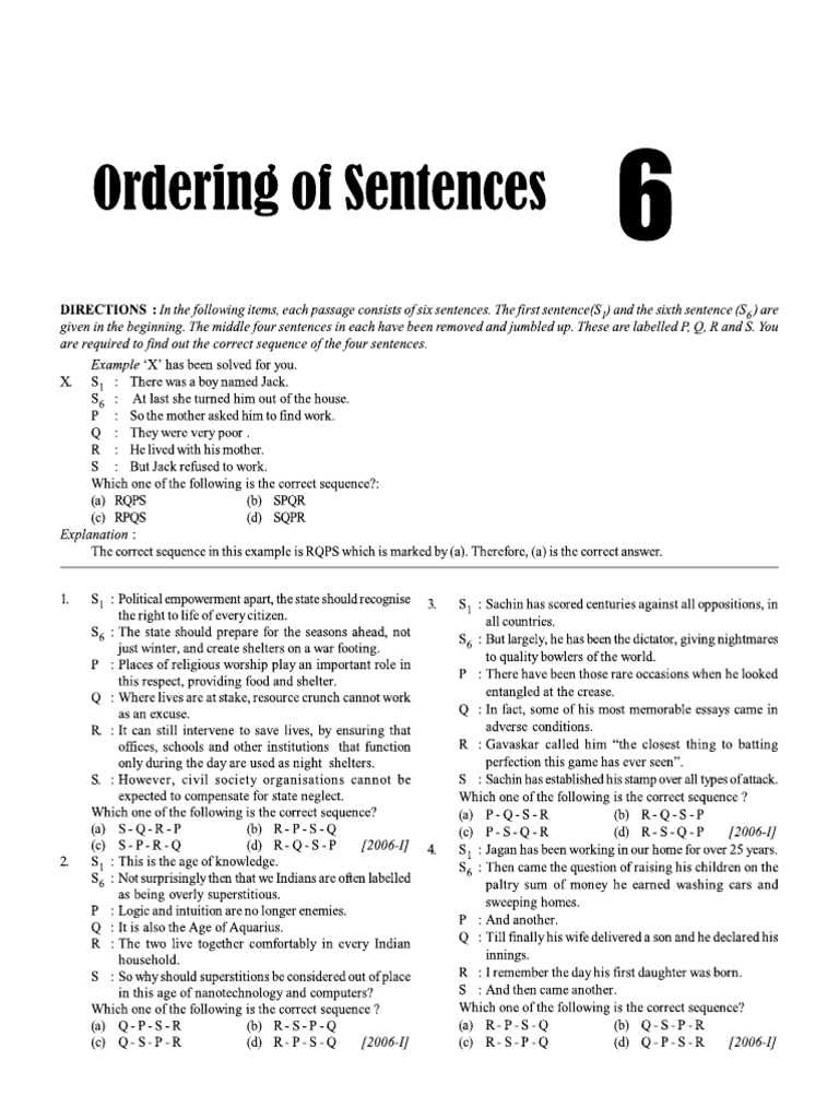 Sentences Ordering Class 12 | PDF