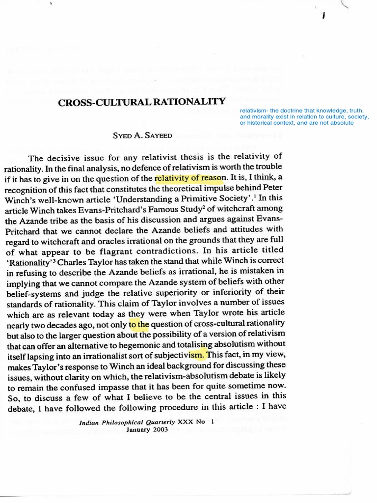 Cross-Cultural Rationality - Syed Sayeed | PDF | Social Science