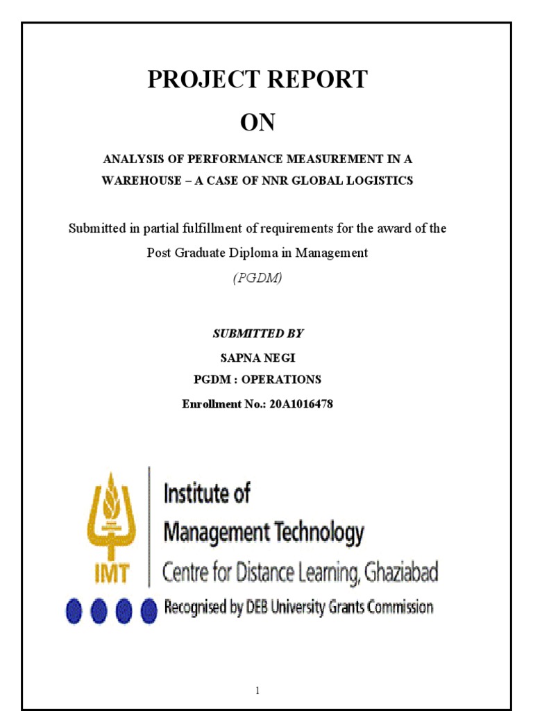 Completed Project Report IMT Analysis of Performance Measurement in Warehouse - A Case of NNR ...