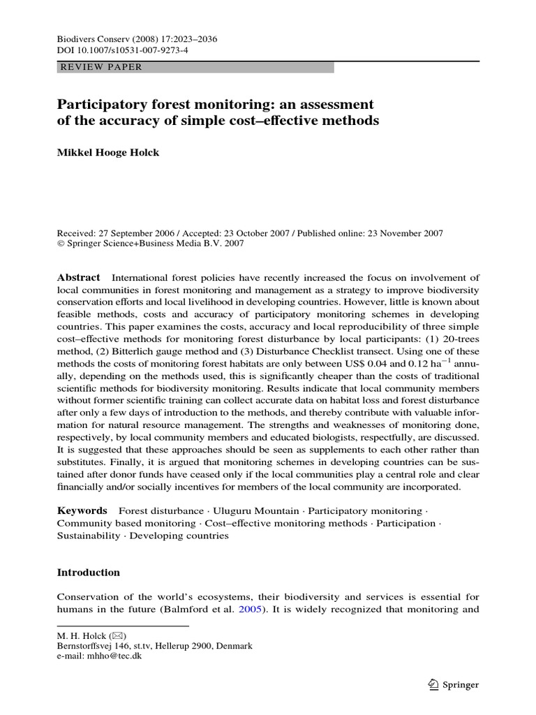 Cost-Effective Forest Monitoring Methods | PDF | Biodiversity ...