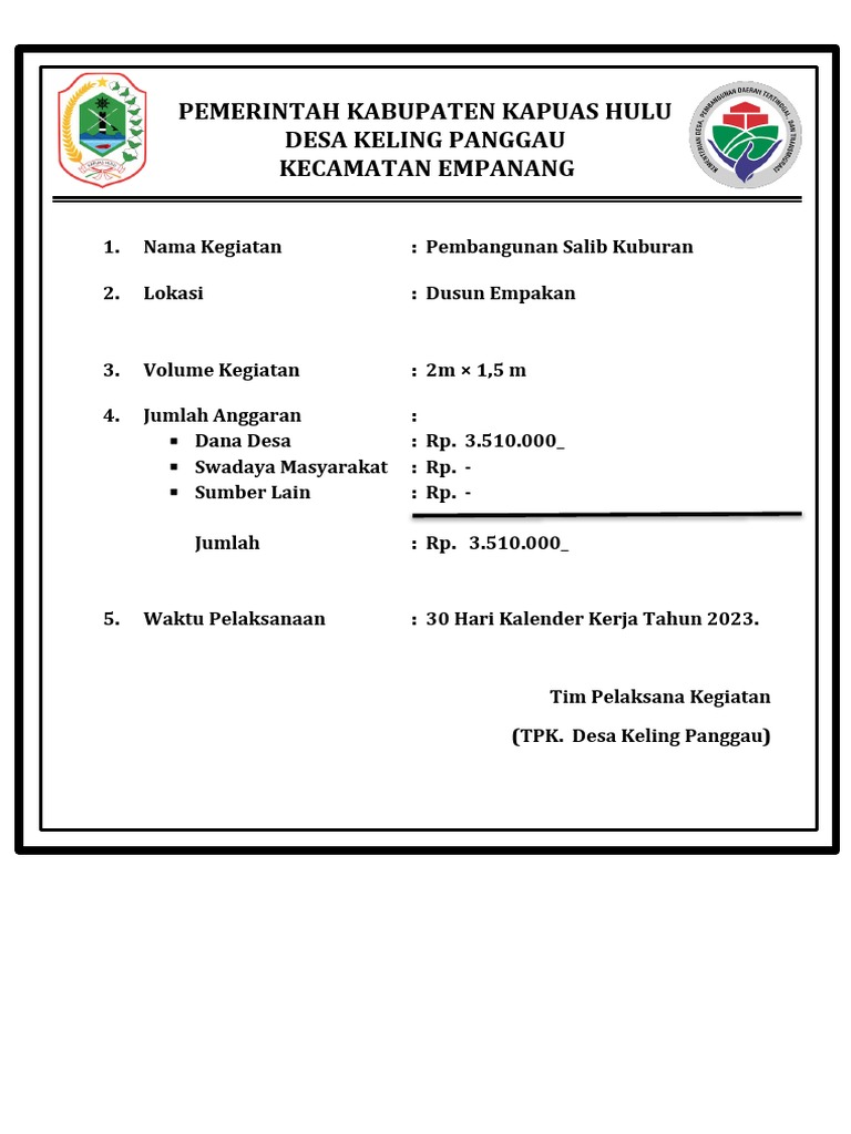 Contoh Baliho Kegiatan Desa Keling Panggau | PDF | Sains & Matematika