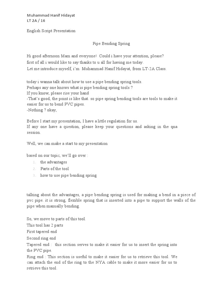 Muhammad Hanif Hidayat - 33120016 - LT2A - English Script Presentation | PDF | Pipe (Fluid ...