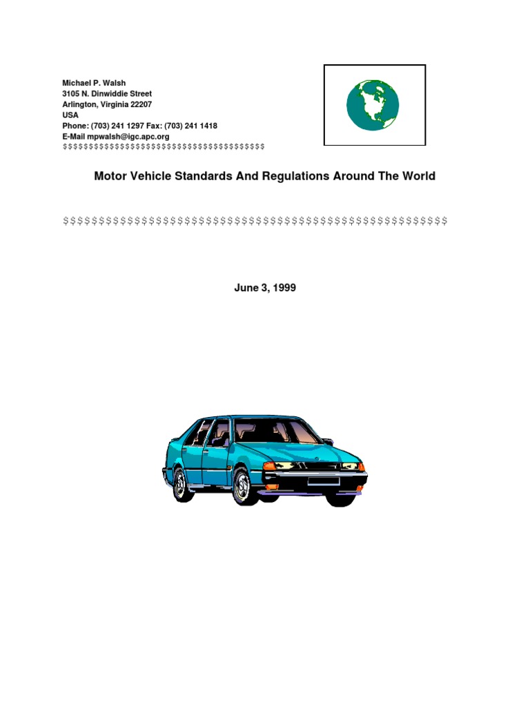 Motor Vehicle Standards and Regulations Around The World | PDF ...