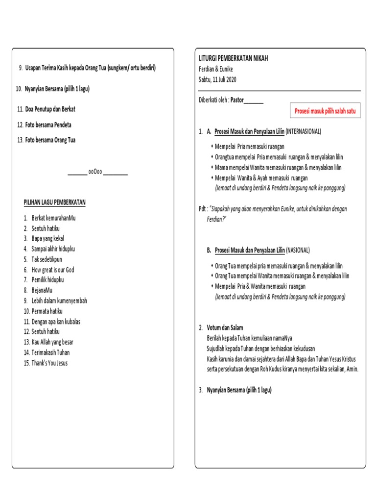 Liturgi Pemberkatan Nikah Kristen | PDF