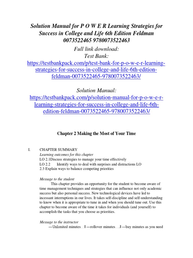 P O W E R Learning Strategies For Success in College and Life 6th ...