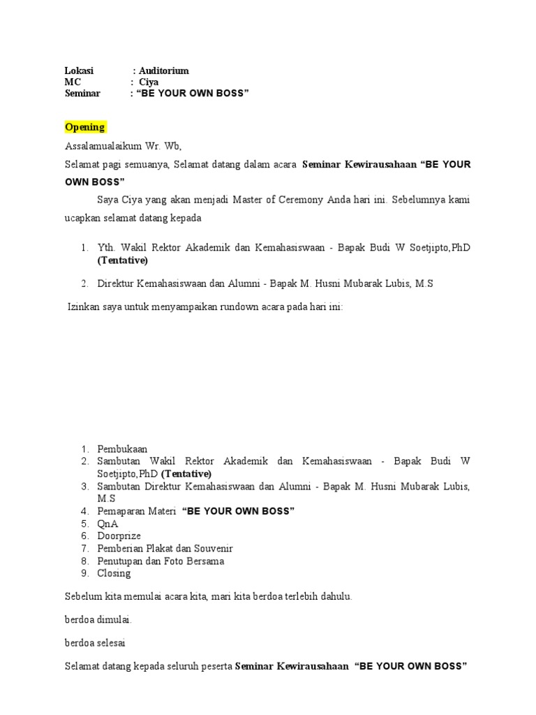 Cue Card MC Auditorium Sesi 2 | PDF