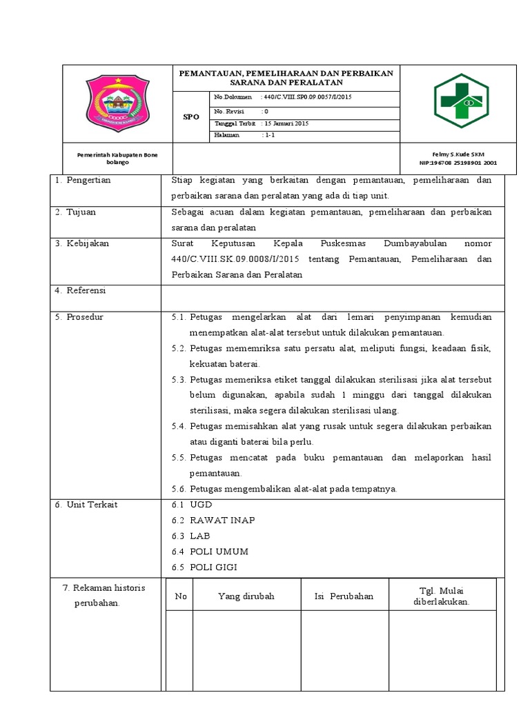 SPO Pemantauan, Pemeliharaan Dan Perbaikan Sarana Dan Peralatan | PDF