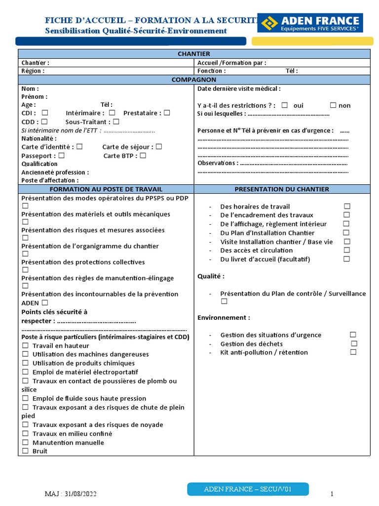 ADEN SECU V01-Fiche Accueil | PDF | Sécurité