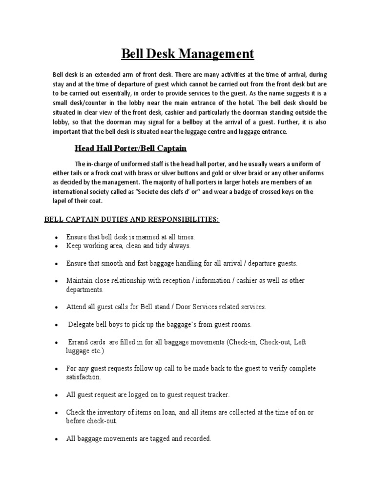 Bell Desk Management | PDF | Baggage