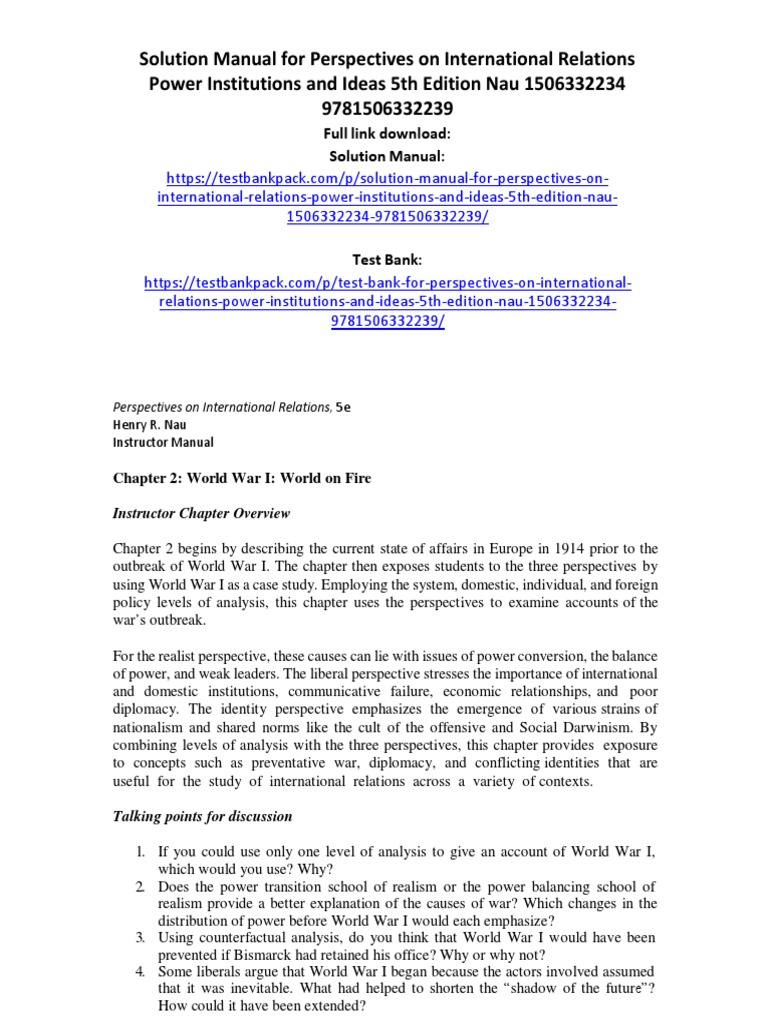 Perspectives On International Relations Power Institutions and Ideas 5th Edition Nau Solution ...