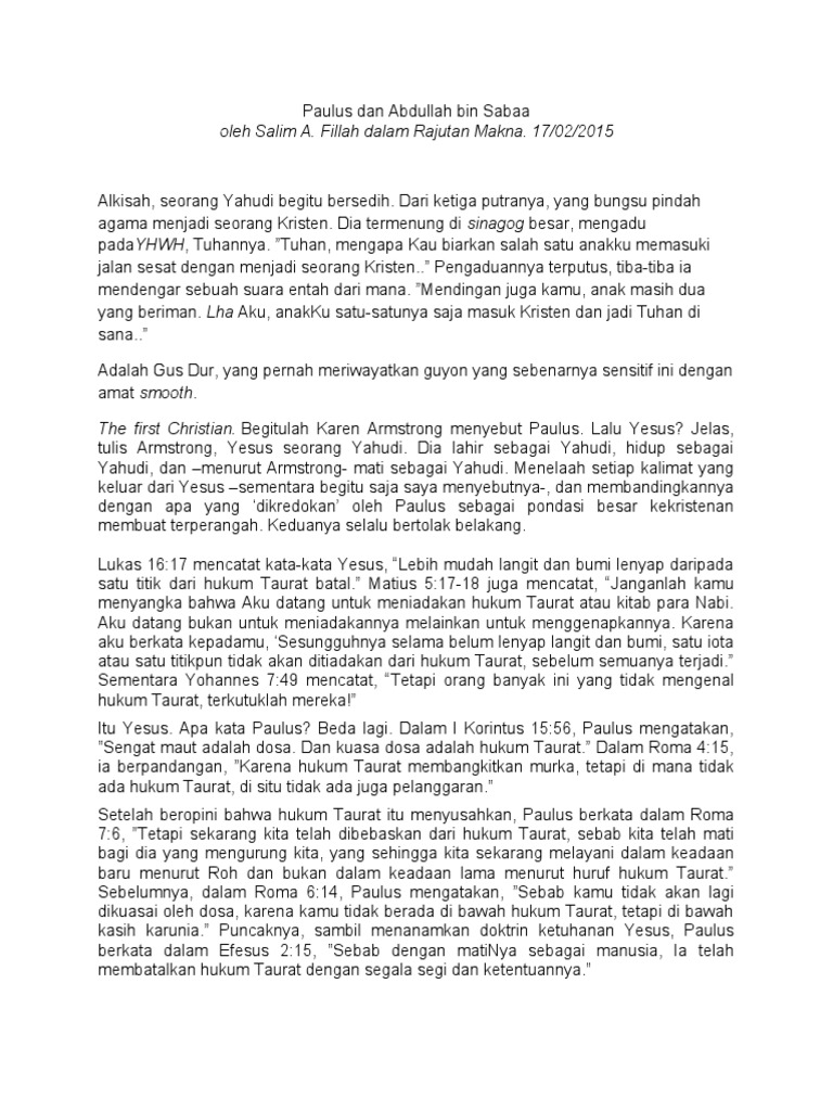 Paulus vs Abdullah bin Sabaa: Perbandingan Teologis | PDF