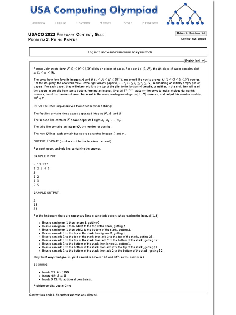 Usaco Problem December 2022 | PDF