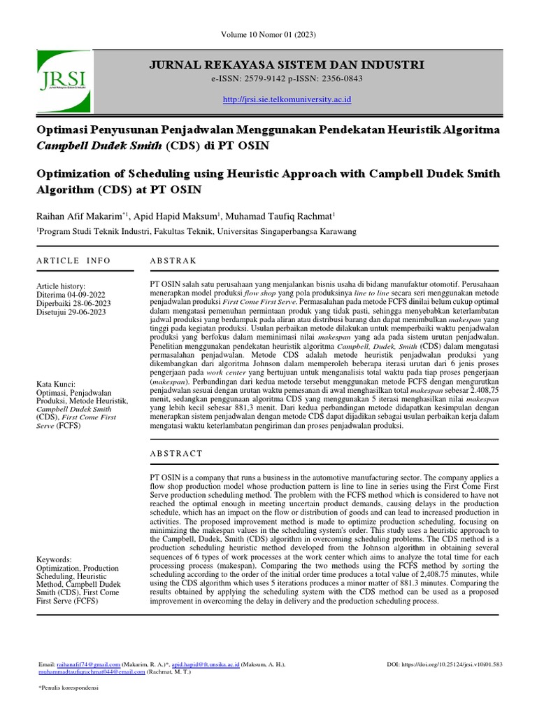 Campbell Dudek Smith (CDS) Di PT OSIN: Jurnal Rekayasa Sistem Dan ...