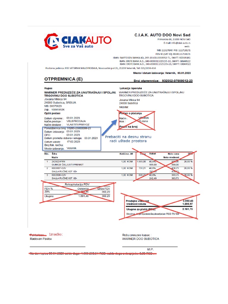 Potreban izgled otpremnice | PDF