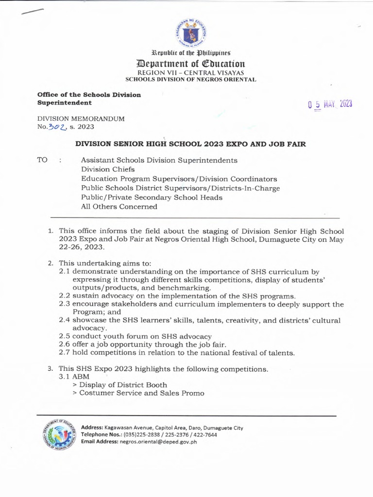 DM No. 302 S. 2023 Division Shs 2023 Expo | PDF