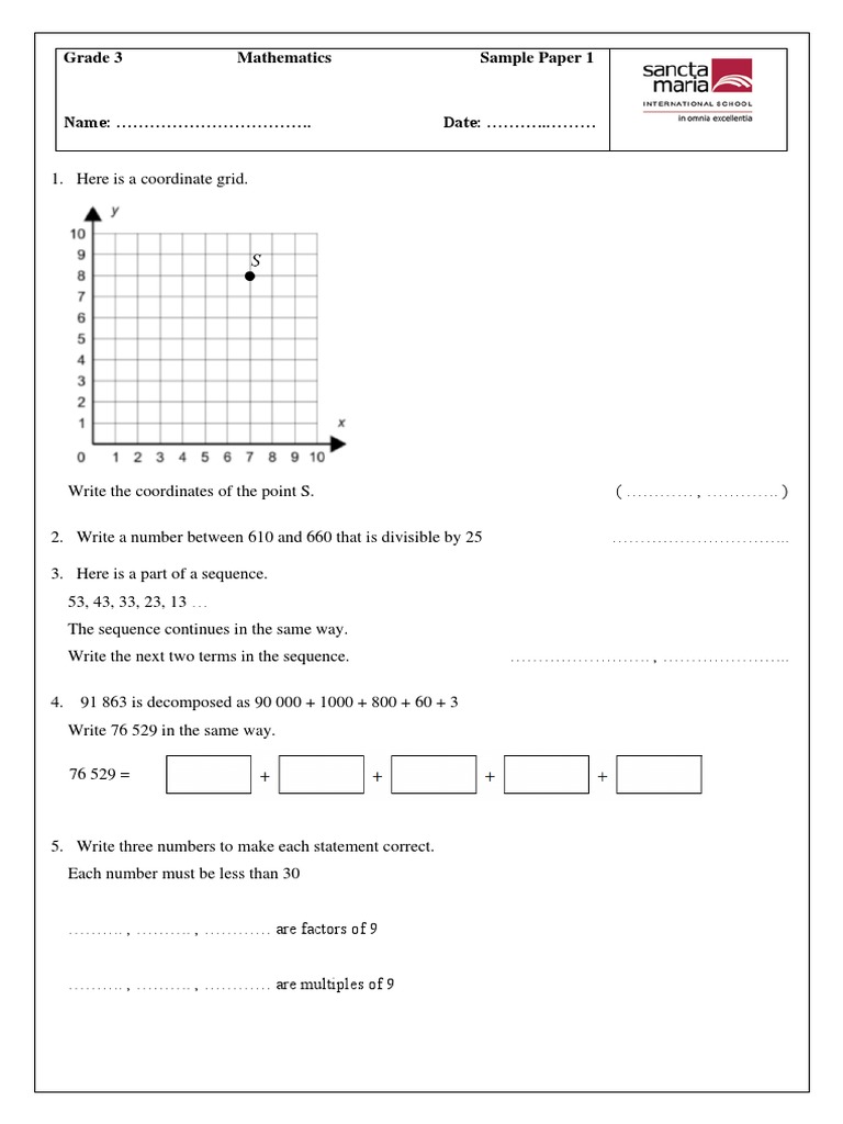 Sample Paper1 | PDF | Numbers | Elementary Mathematics