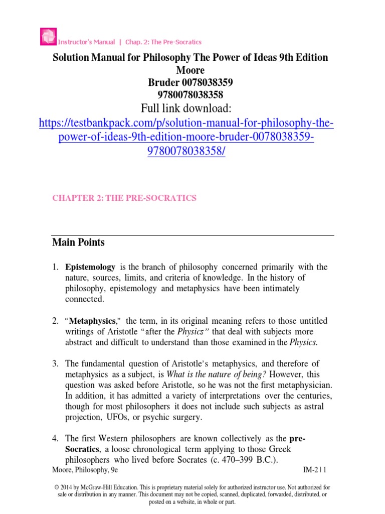 Philosophy The Power of Ideas 9th Edition Moore Bruder Solution Manual | PDF | Nothing | Metaphysics