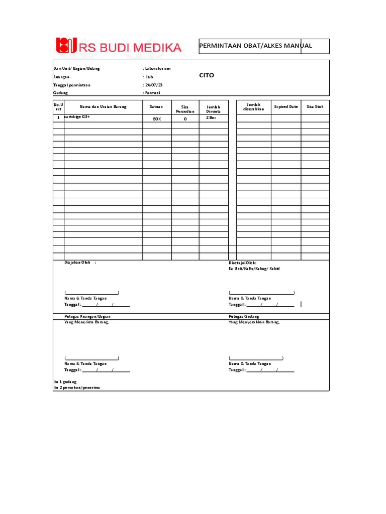 Form Permintaan Barang Farmasi | PDF
