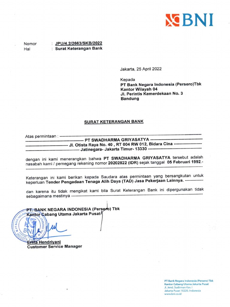 Surat Referensi Bank Jasa Lainnya | PDF