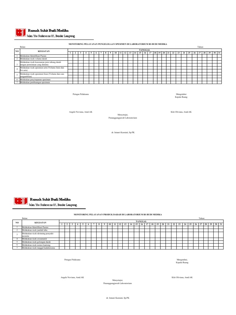 Ceklis Evaluasi Pengelolaan Spesimen | PDF