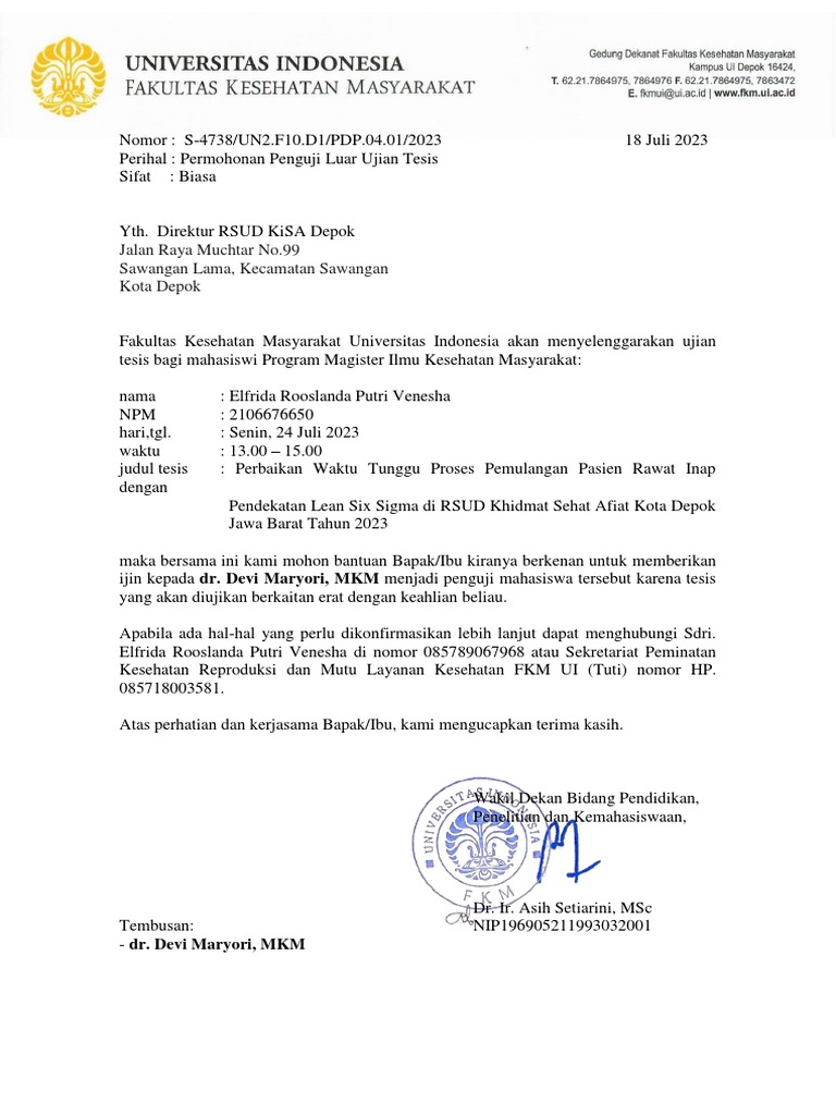 Permohonan Penguji Tesis FKM UI | PDF | Pengembangan Diri