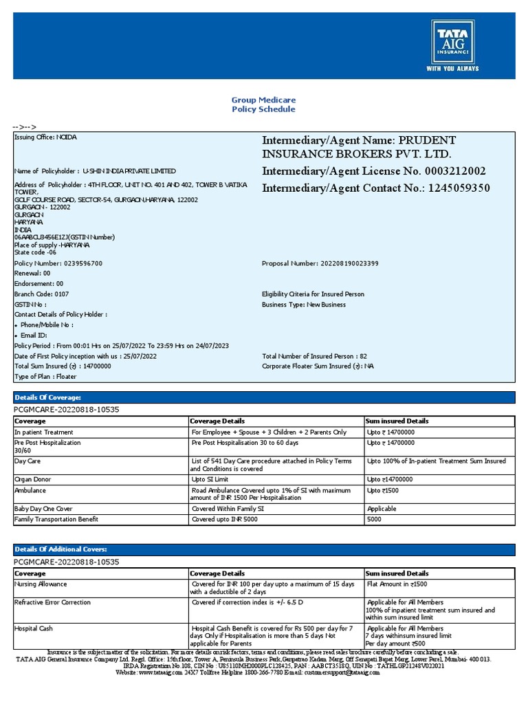 Group Medicare Policy Schedule | PDF | Insurance | Hospital