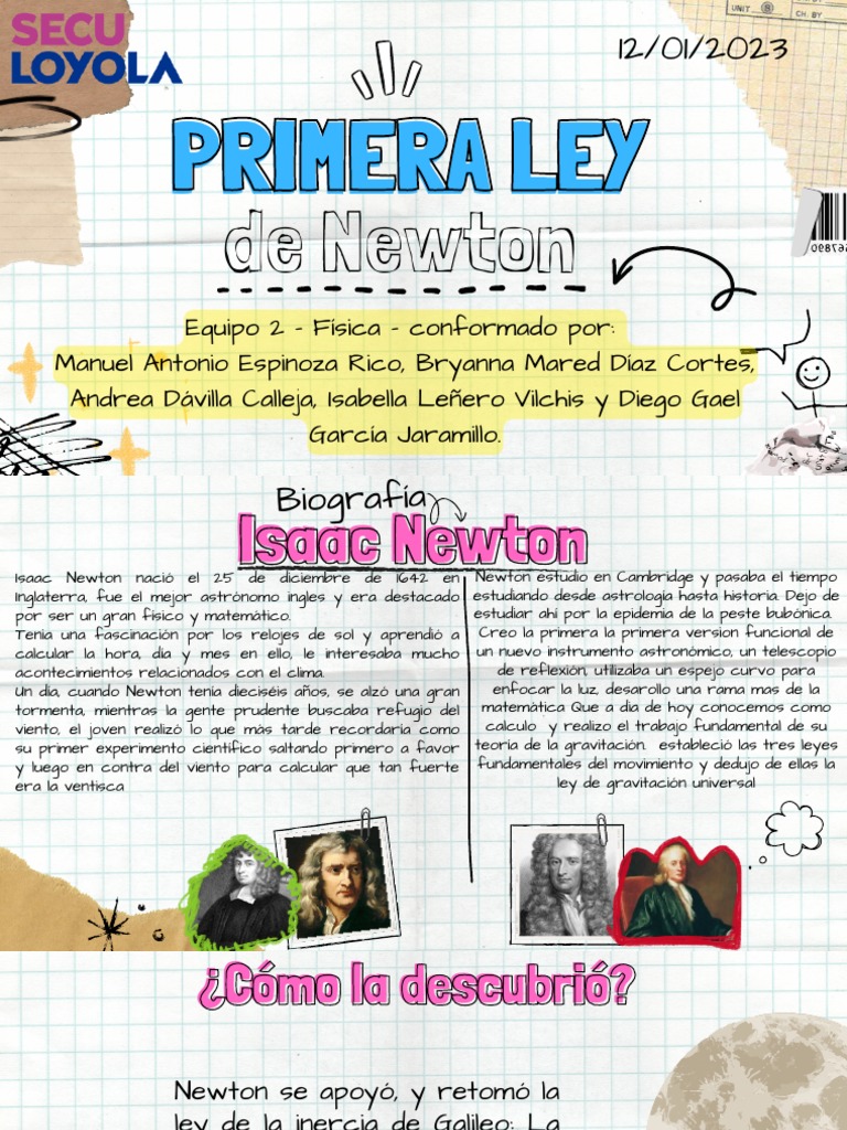 Primera Ley de Newton | PDF | Isaac Newton | Las leyes del movimiento de Newton